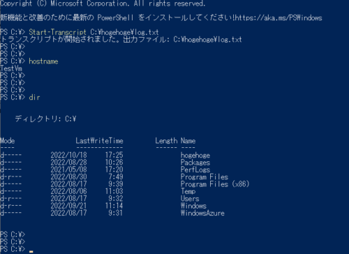 Powershellで実行コマンドのログを取得する方法